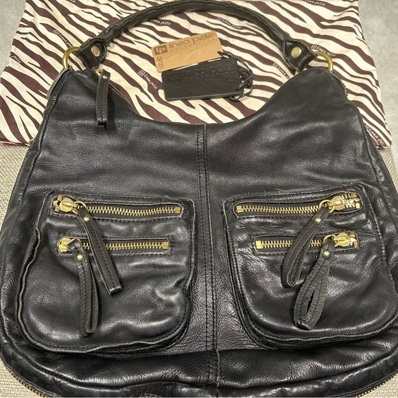 Linea Pelle | Bags | Linnea Pelle Large Black Hobo Handbag With Gold ...